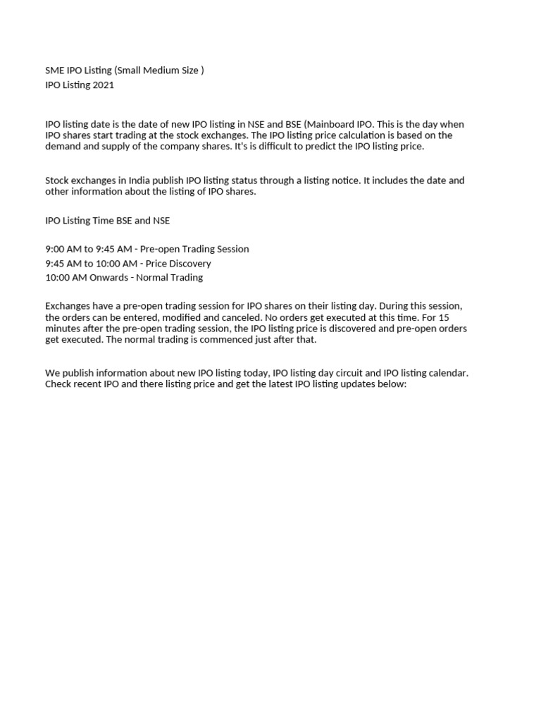SME IPOs 2019 2021 | PDF