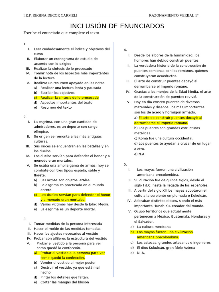 RV - 1° Inclusión de Enunciados | PDF