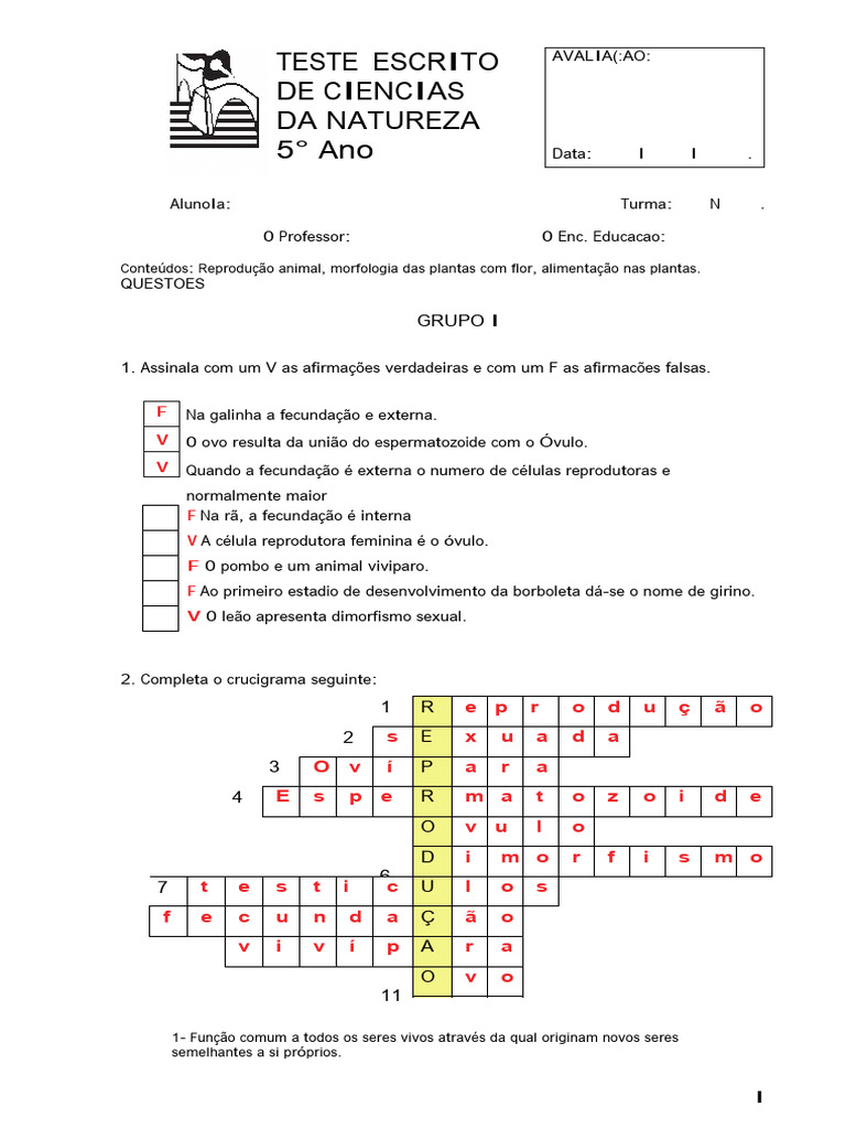 Test CN 5ano Reprod Animal Plantas Ahm Soluções | PDF