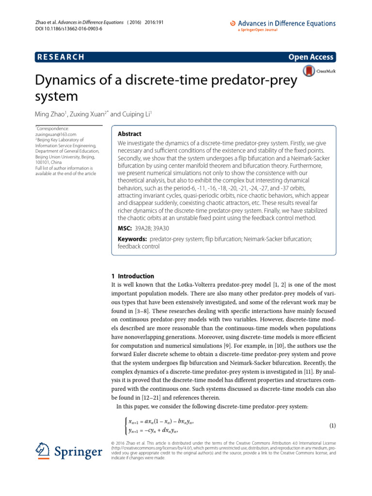 Predator Prey Discretni Bifurkacija 1 | PDF