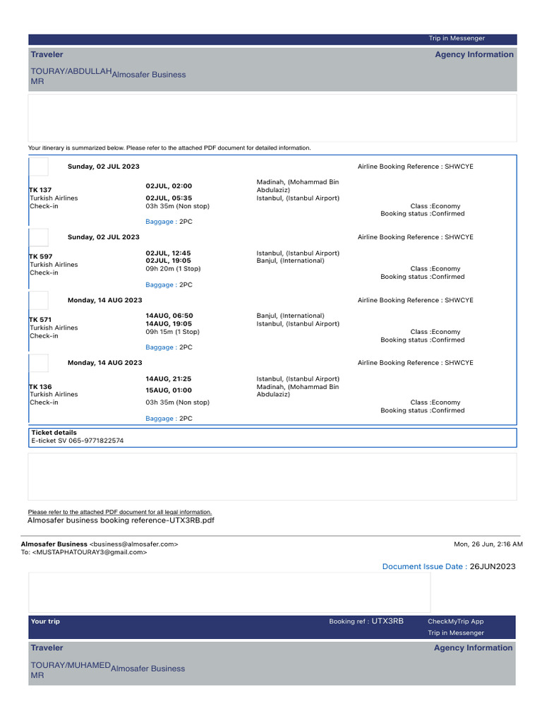 Almosafer Business Booking Reference-UTX3RB | PDF