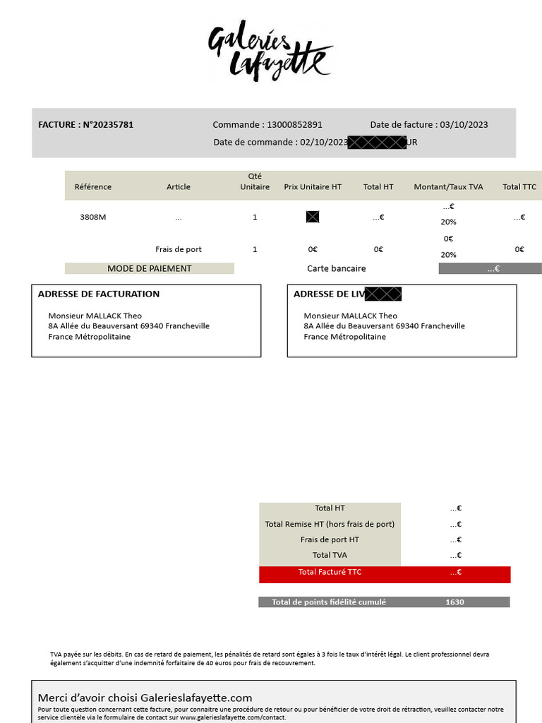 Facture Canada Goose - 03/10/2023 | PDF