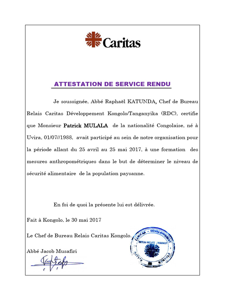 Attestation De Service Rendu Word – IVMR