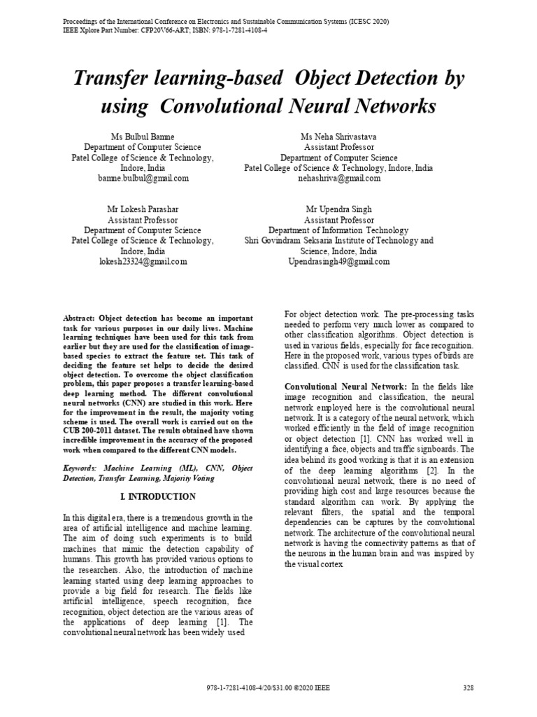 Transfer Learning-Based Object Detection by Using Convolutional Neural Networks | PDF