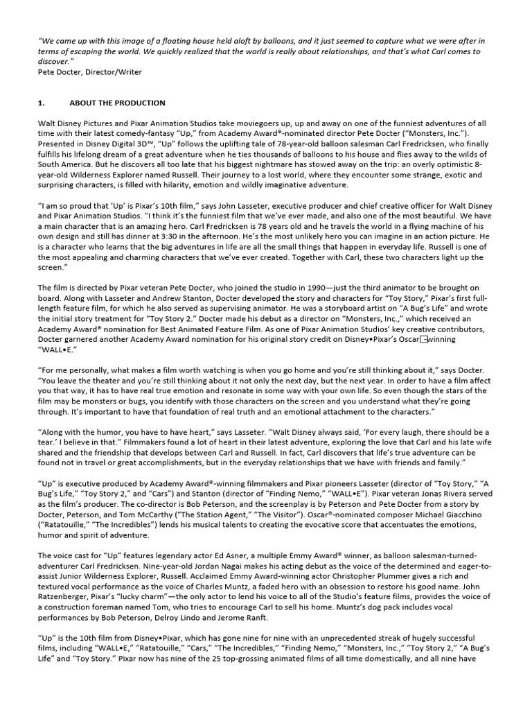 Up Production Notes | PDF