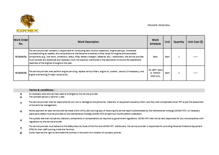 Request For Quotation (RFQ) Fire Engine Annual Maintenance 2024 | PDF