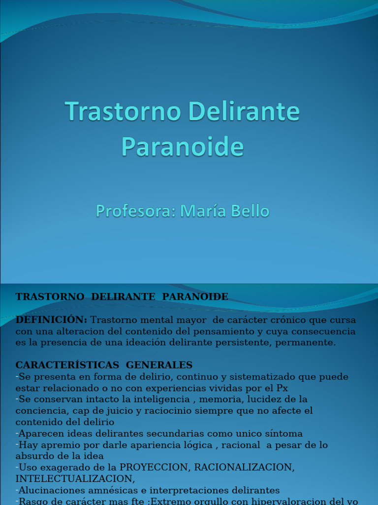 Trastorno Delirante Paranoide | PDF