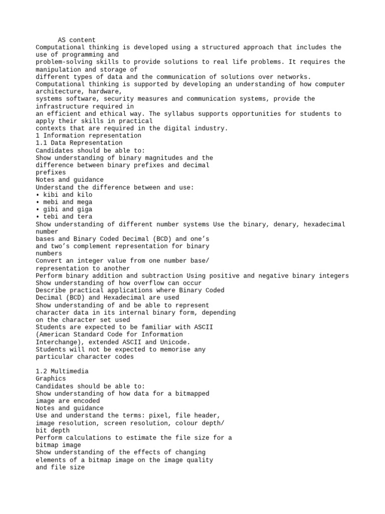As-Level Computer Syllabus | PDF