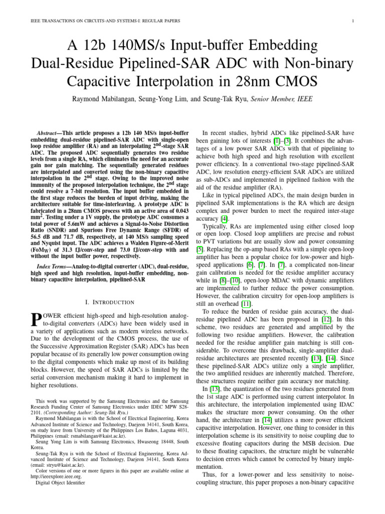 A 12b 140MSps Input Buffer Embedding Dual Residue Pipelined SAR ADC ... A 12b 140MSps Input Buffer Embedding Dual Residue Pipelined SAR ADC ...