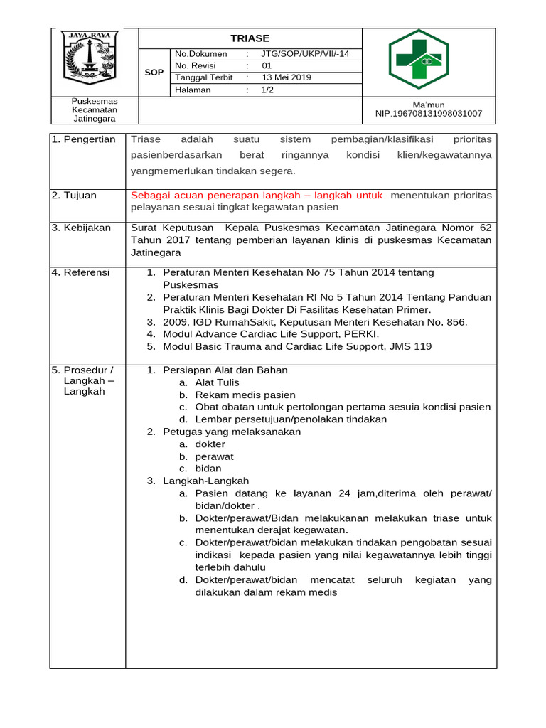 Format Sop 2020 | PDF