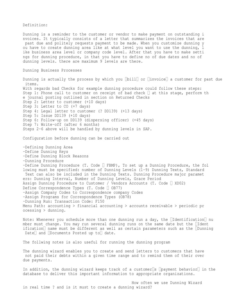 Dunning, Dunning Procedure in SAP | PDF | Business Process | Cheque