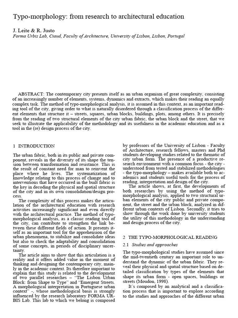 Typo-Morphology From Research To Architectural Education | PDF