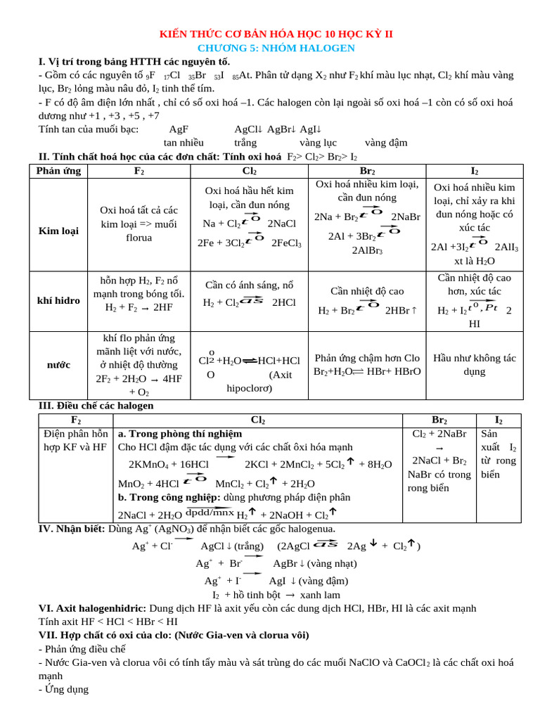 Kien Thuc Co Ban Hoa 10 HK2 | PDF
