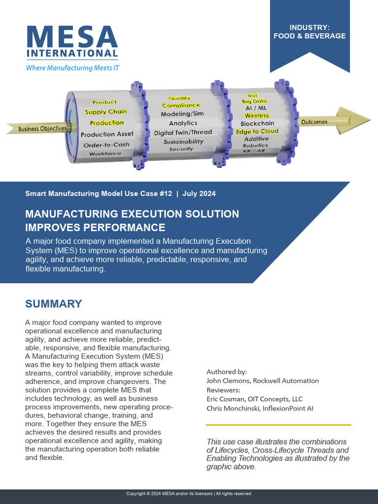 MESA Use Case 12 - Manufacturing Execution Solution Improves ...