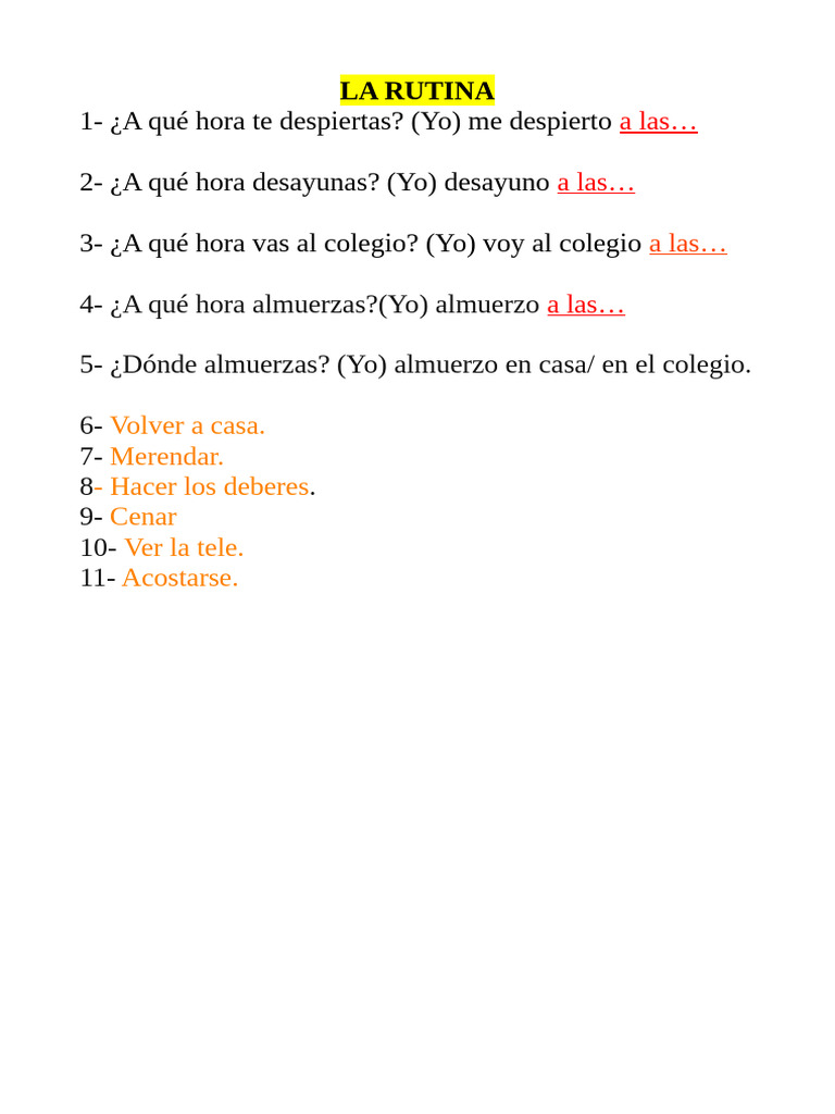 1-¿A Qué Hora Te Despiertas? (Yo) Me Despierto 2 - ¿A Qué Hora ...