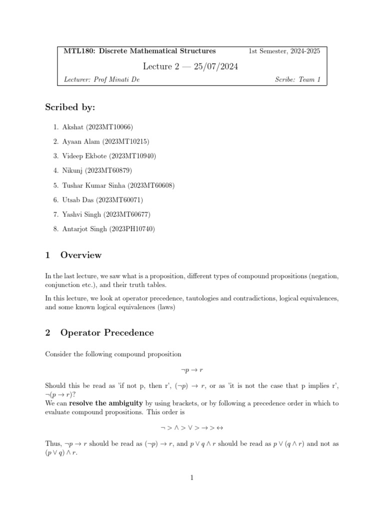 Lecture 1 MTL 180 | PDF