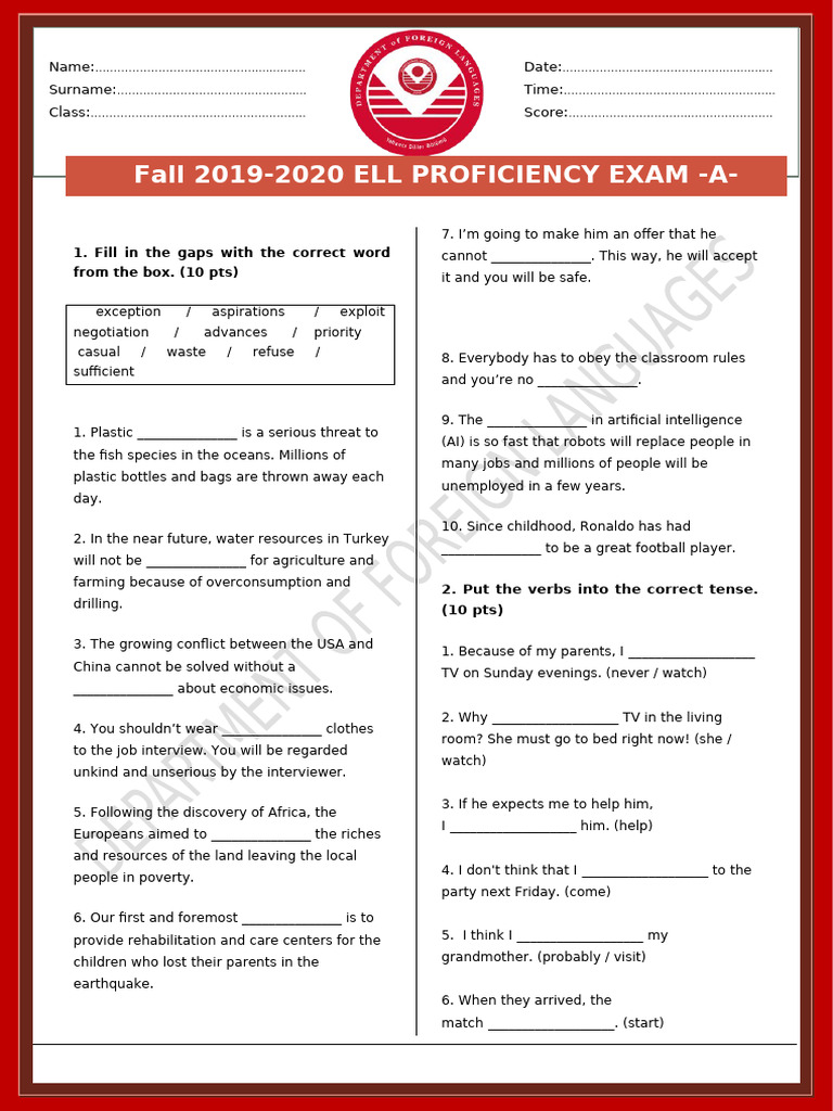 Proficiency A Ell Eng Lang and Lit 2019 2020 | PDF