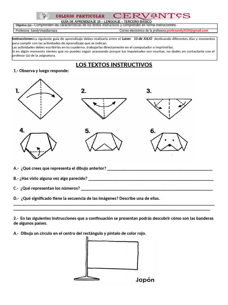 Guía 19 Lenguaje Tercero Básico - Textos Instructivos - 13 de Julio | PDF