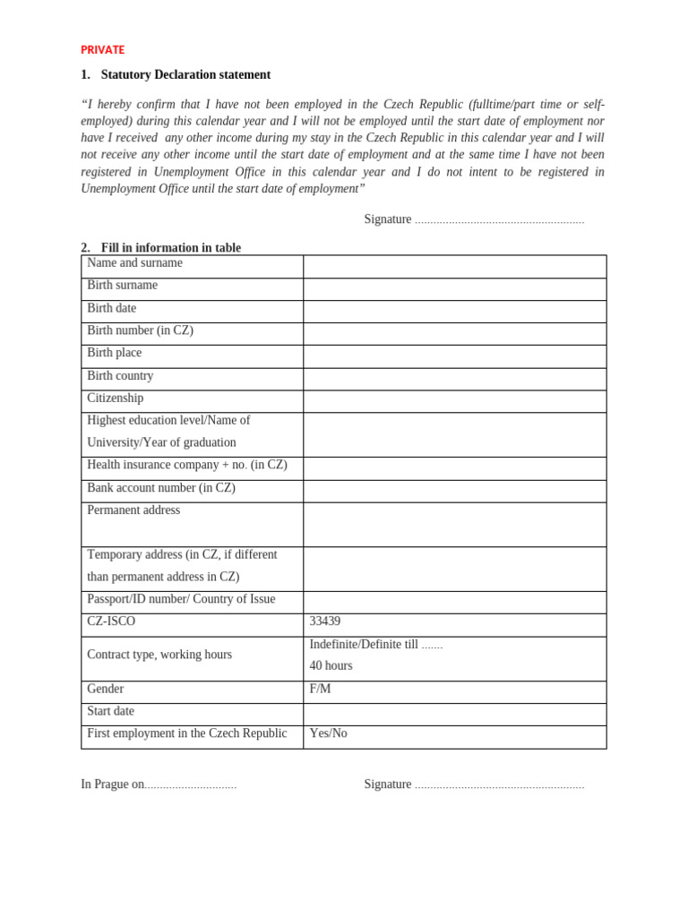 Statutory Declaration Form - PS, GBS, T&E | PDF