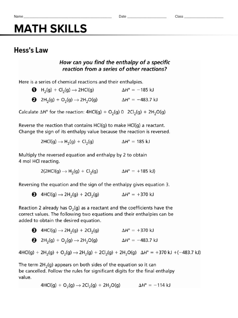 Math Skills - Hess's Law | PDF