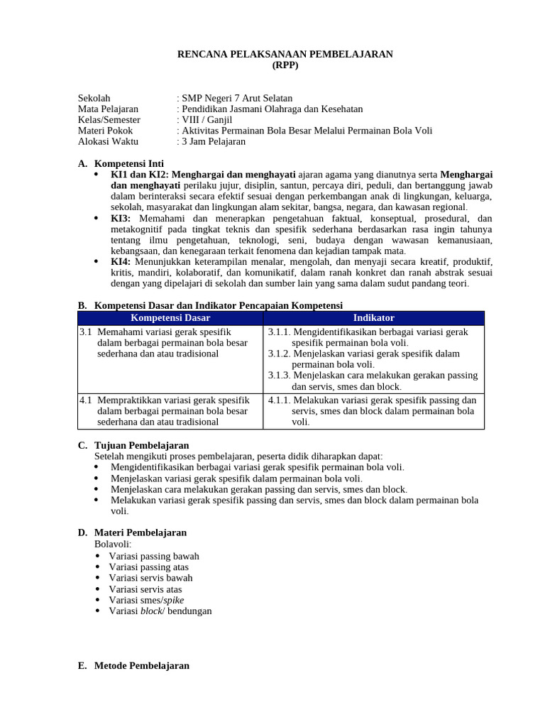 RPP 1.2 - Bola Voli | PDF