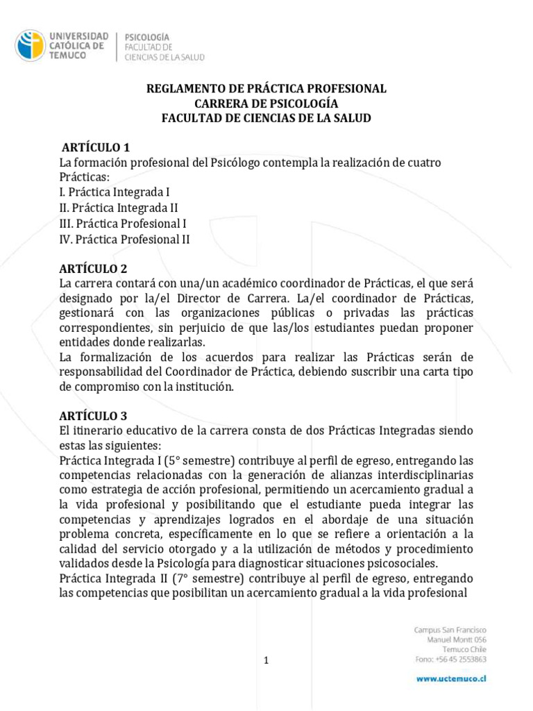 Reglamento de Práctica Profesional | PDF