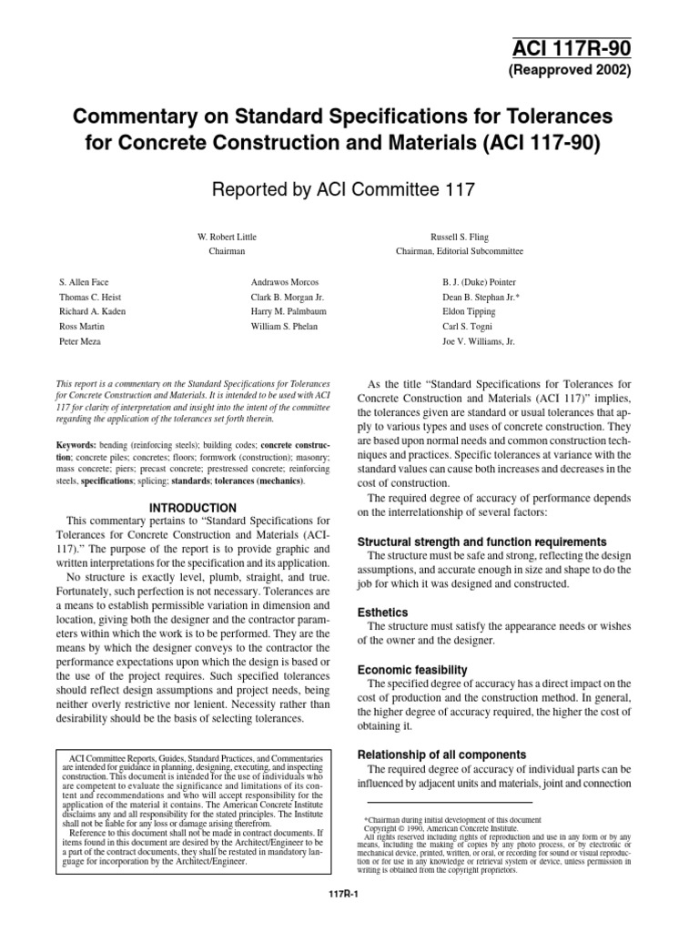 ACI-117-R-90 - Standard Specification For Tolerances For Concrete ...