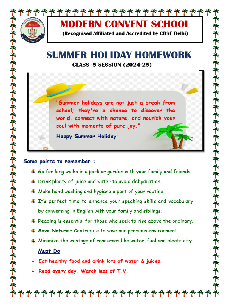 Holiday Homework Class - V (2024-2025) | PDF