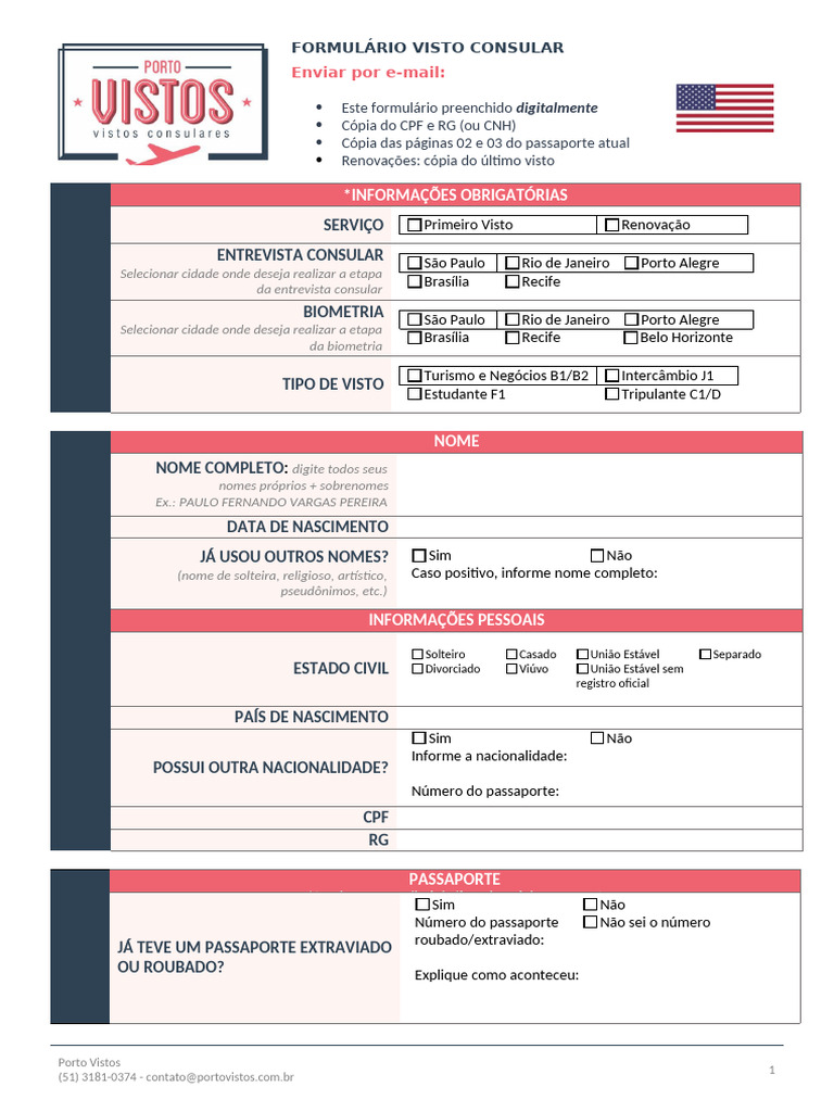 Porto Vistos Rascunho DS 160 | PDF | Visto para viagem | Os Estados Unidos