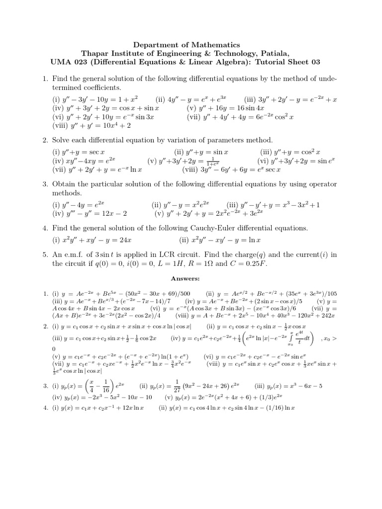 Tutorial 03 Mathematics 2 | PDF