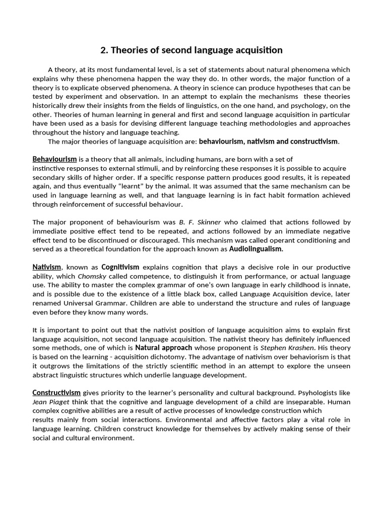 Theories of Second Language Acquisition | PDF