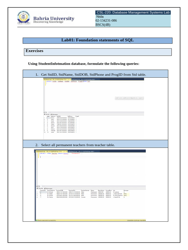 Lab1 Dbms | PDF