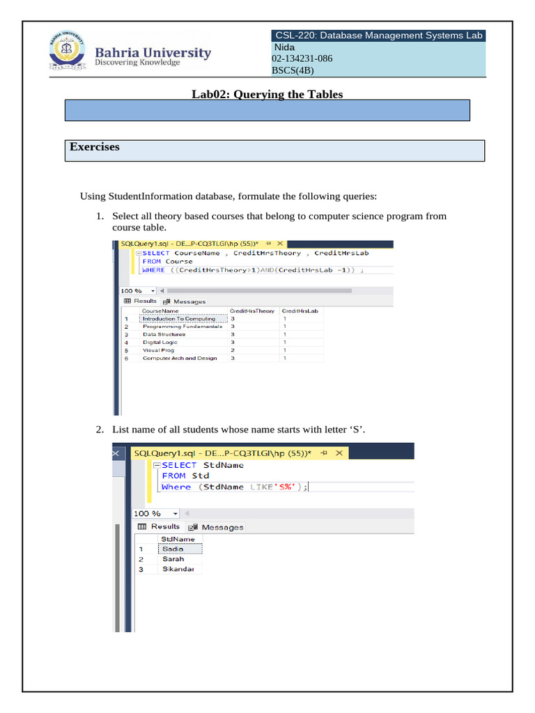 Lab2 Dbms | PDF