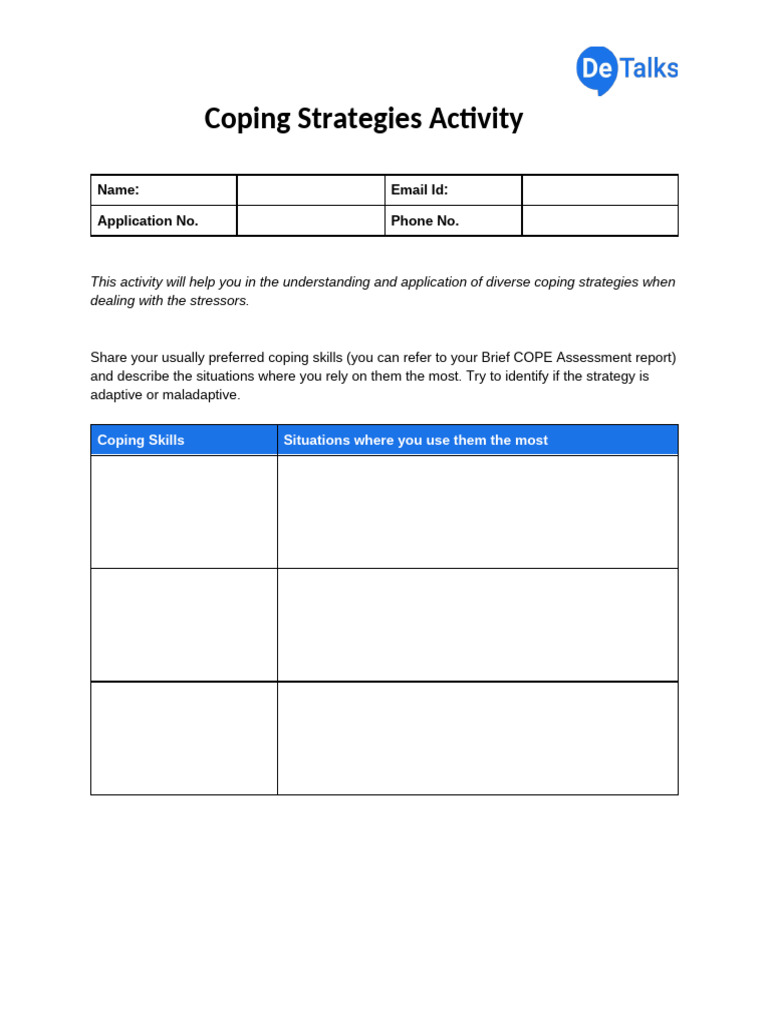 Coping Strategies Activity | PDF