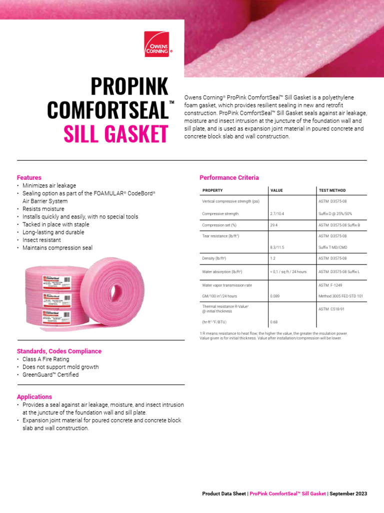 ProPink ComfortSeal Gasket Product Data Sheet EN | PDF