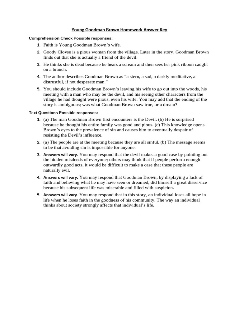 Young Goodman Brown Homework Guide | PDF
