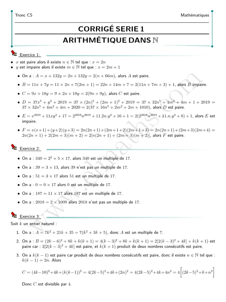 Serie 1 Arithmétique TC Solution | PDF