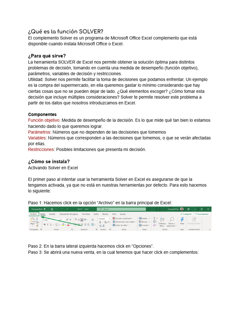Optimiza Decisiones con Solver en Excel | PDF | Microsoft Excel | Función (Matemáticas)