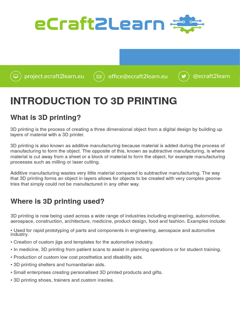 Introduction To 3d Printing | PDF