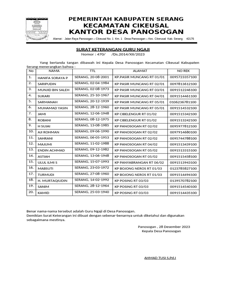 Surat Keterangan Guru Ngaji | PDF Surat Keterangan Guru Ngaji | PDF