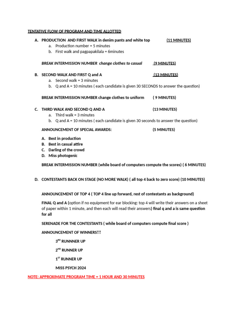 Tentative Flow of Program and Time Allotted | PDF