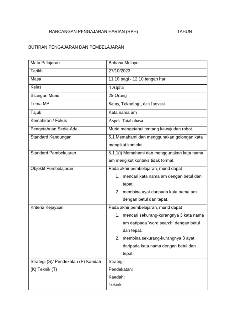 RPH BM Tatabahasa | PDF