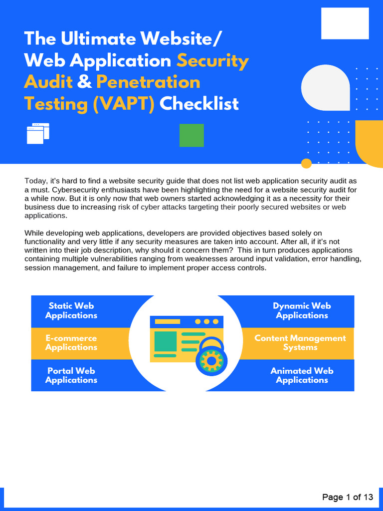 Website Webapp VAPT Checklist | PDF