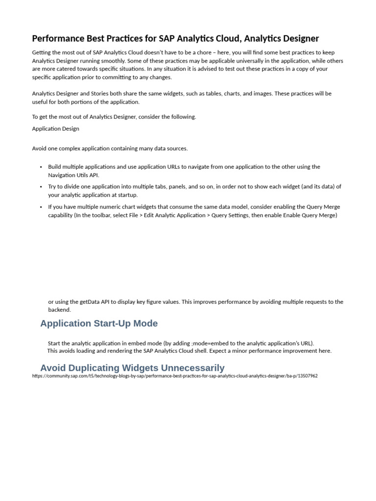 Performance Best Practices For SAP Analytics Cloud | PDF