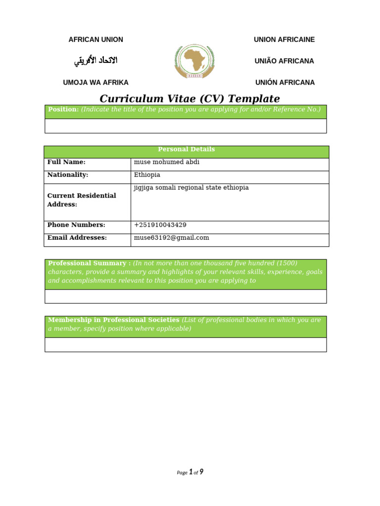 Au CV Template - English | PDF