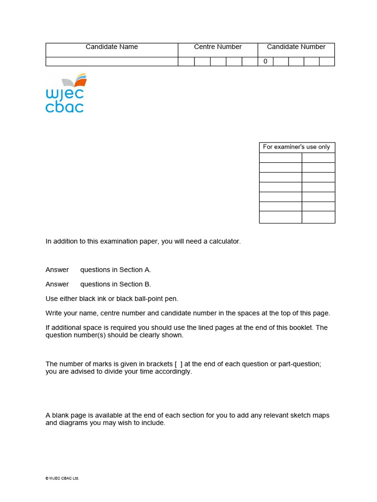Specimen QP - Unit 2 WJEC Geography A-Level | PDF