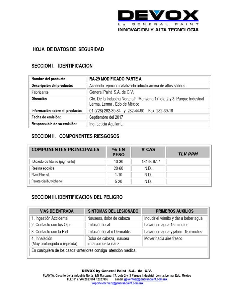 Msds Ra 29 Modificado Devox | PDF