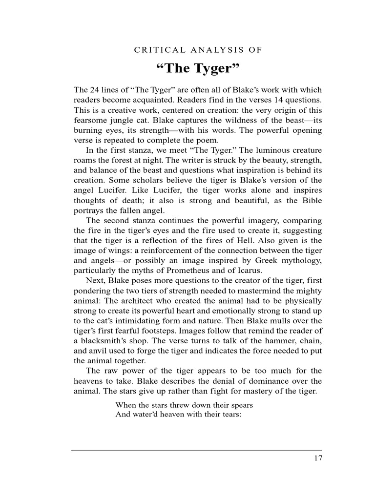 Harold Bloom - Critical Analysis of The Tyger | PDF