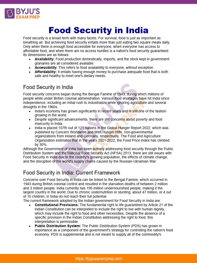 Food Security in India Upsc Notes 28 | PDF