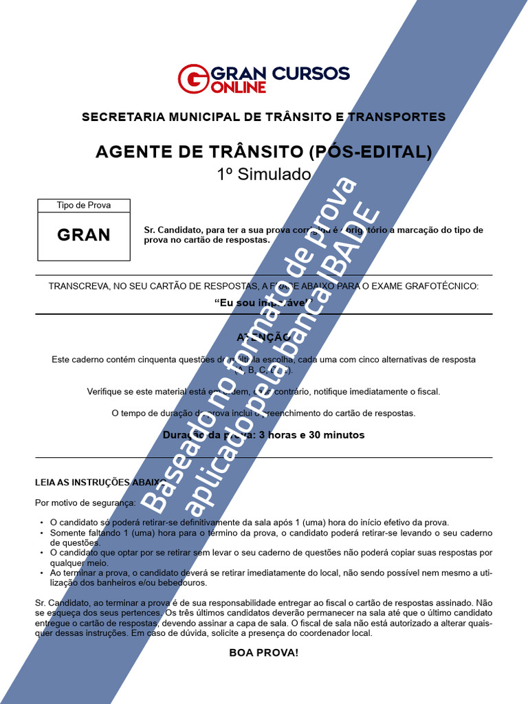 SMTT de Sao Luis Maranhao Ma 1 Simulado Agente de Transito Pos Edital Folha de Respostas | PDF